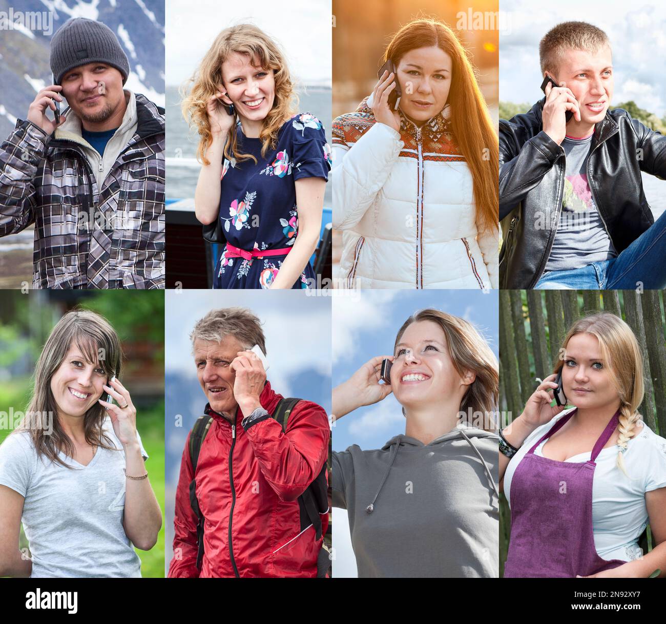Portraits of people talking on the phone, collage Stock Photo - Alamy