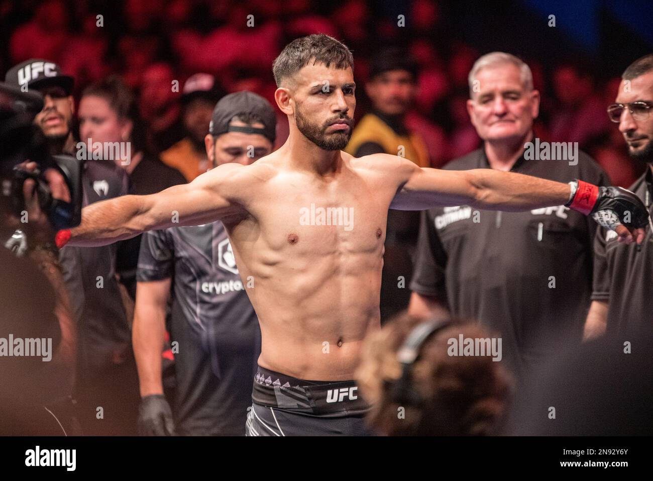 PERTH, AUSTRALIA - FEBRUARY 12: Yair Rodriguez prepares to fight Josh ...