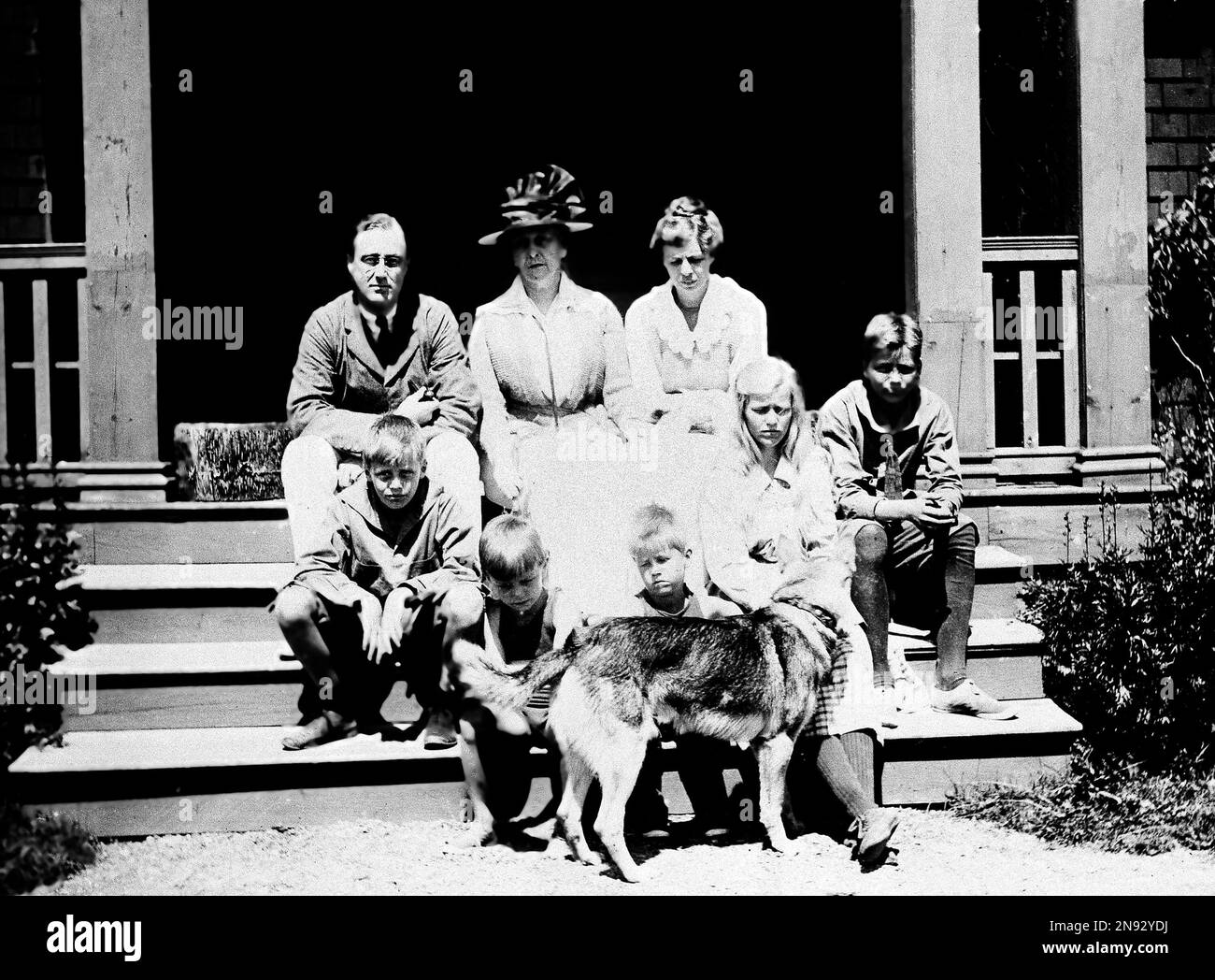 Franklin D. Roosevelt is shown at home in Hyde Park with his family ...