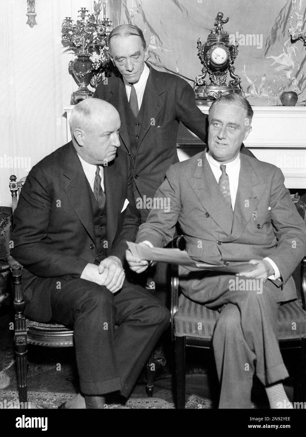 Franklin D. Roosevelt, seated at right, is shown with his campaign ...