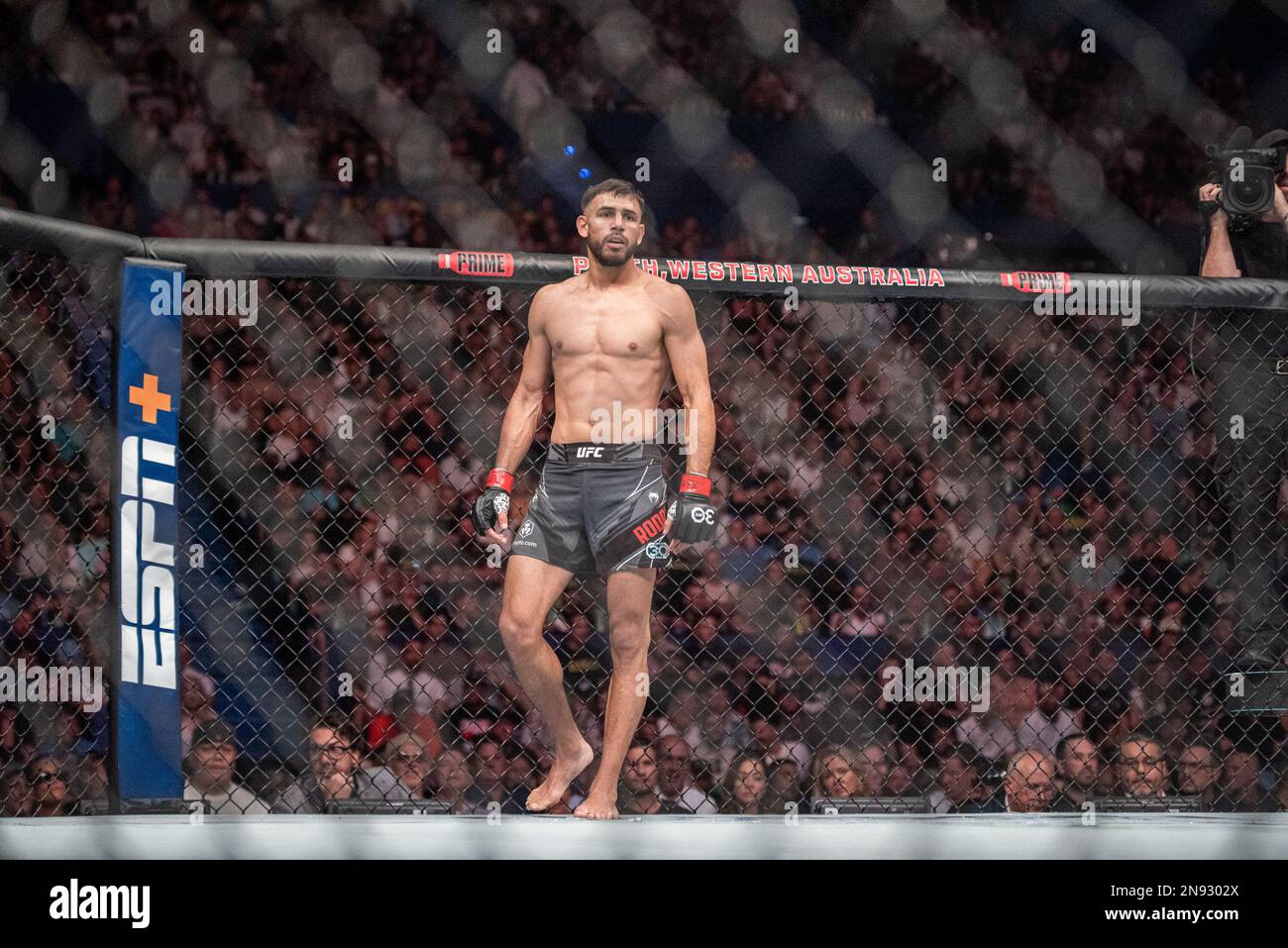 PERTH, AUSTRALIA - FEBRUARY 12: Yair Rodriguez battles Josh Emmett in ...