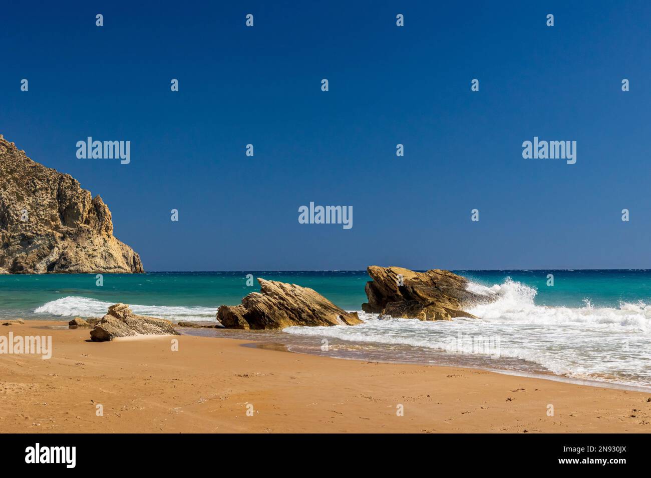 Beautiful day at the Kavo Paradiso beach in kos island, greece Stock ...