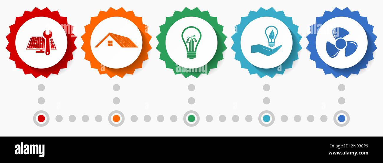 Renewable energy service vector icons, power industry flat design web ...