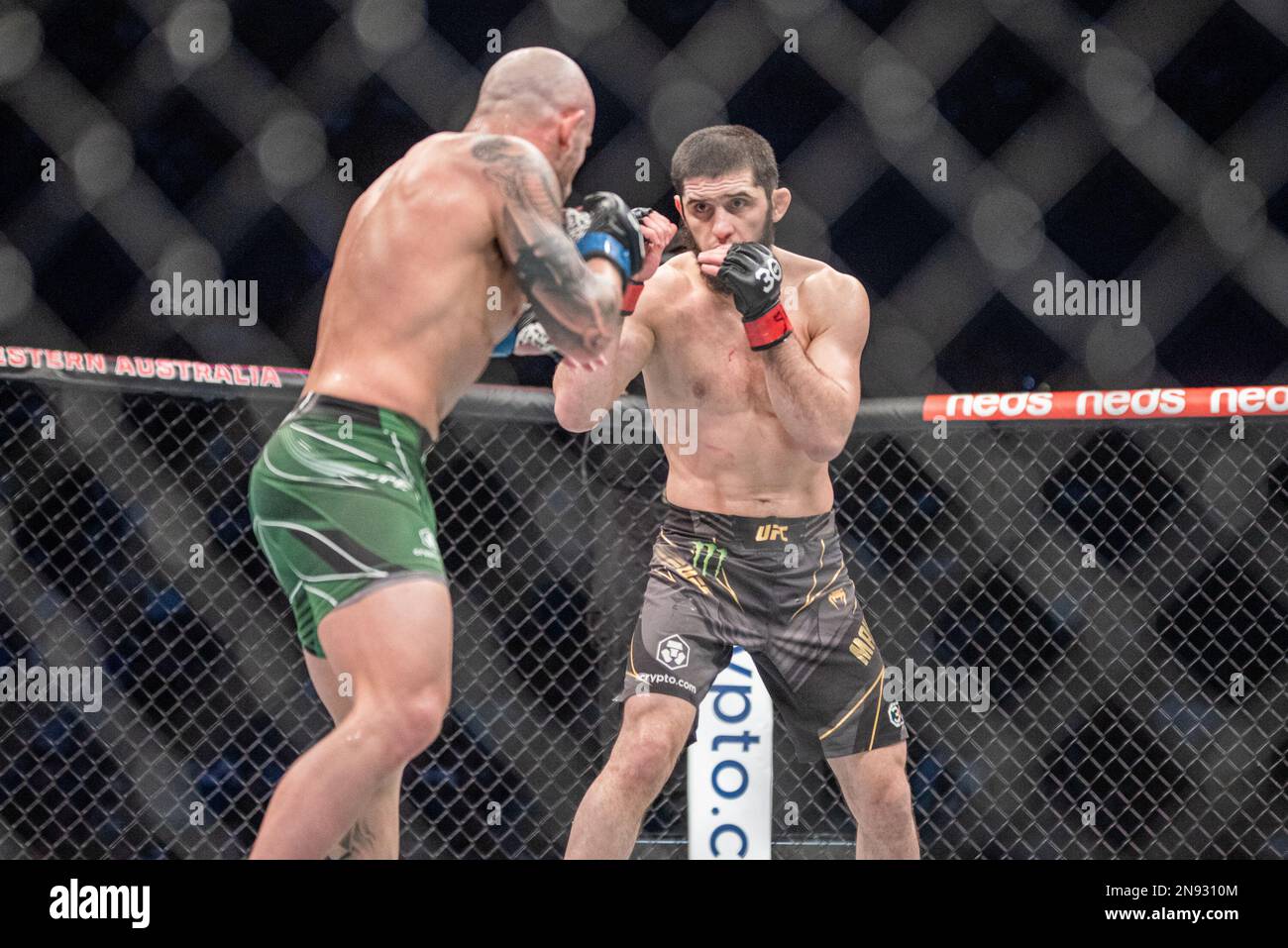 PERTH, AUSTRALIA - FEBRUARY 12: (R-L) Islam Makhachev battles Alex ...