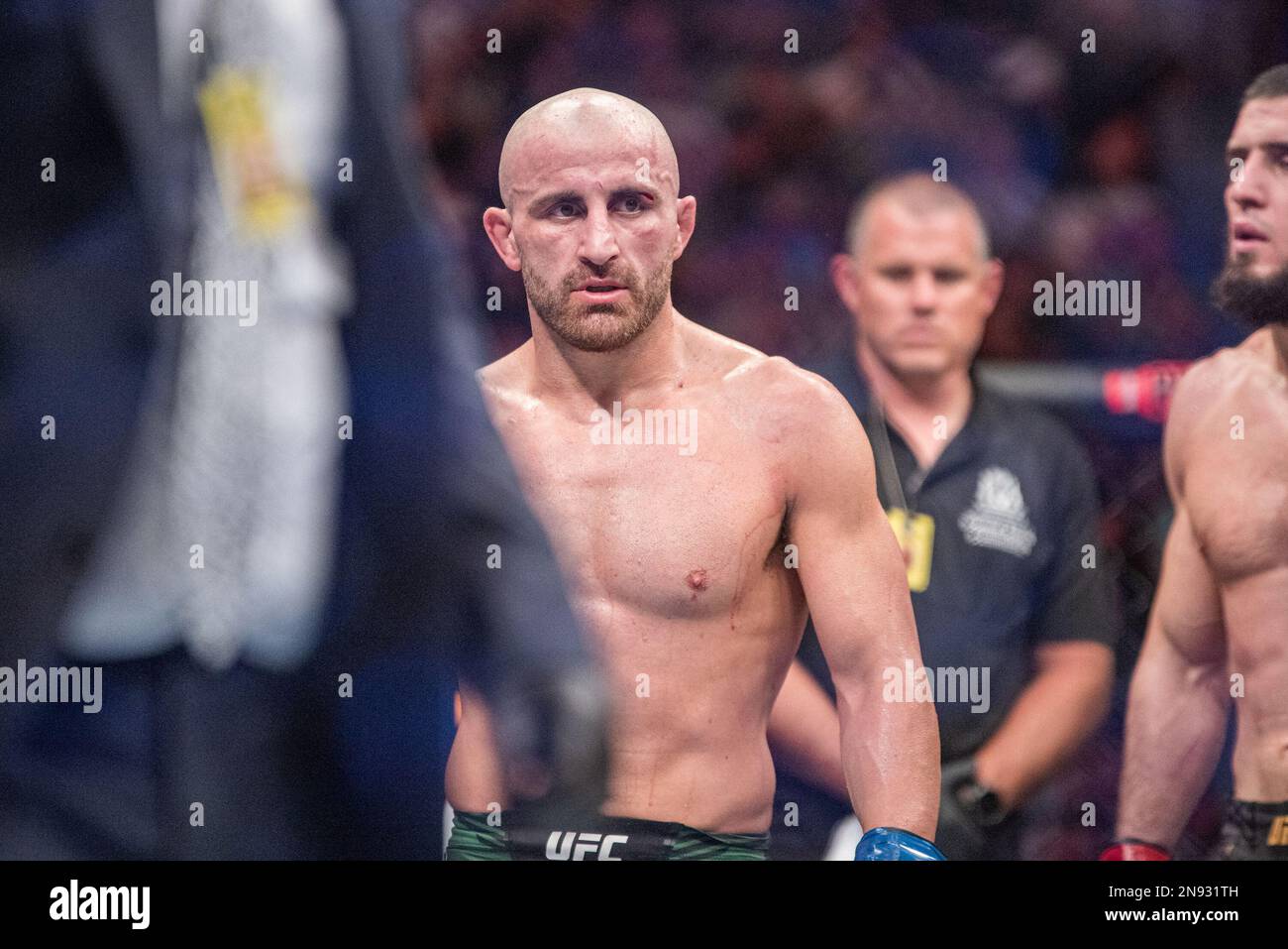 PERTH, AUSTRALIA - FEBRUARY 12: Alex Volkanovski reacts after his fight ...