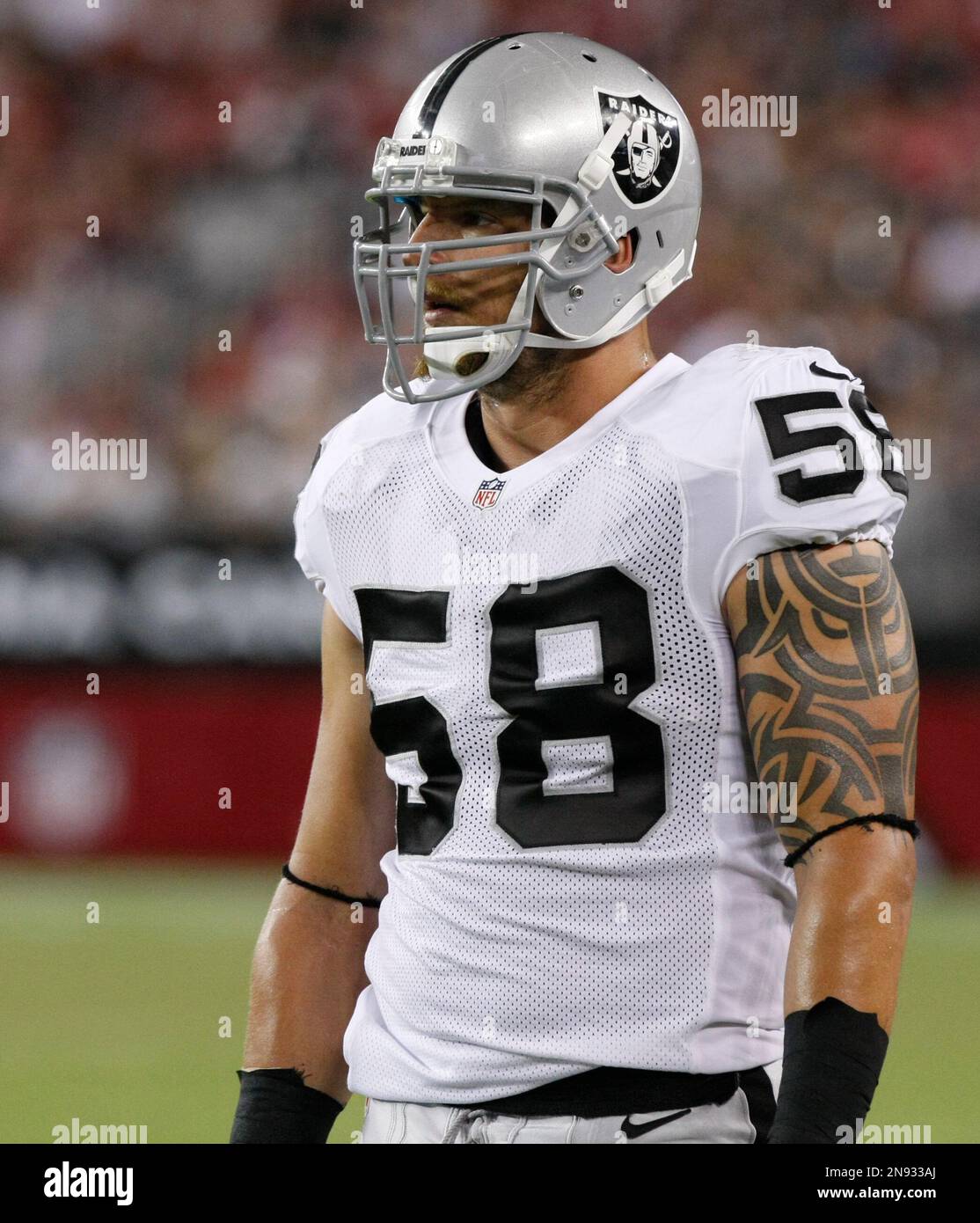Oakland Raiders defensive end Dave Tollefson (58) during the fist ...