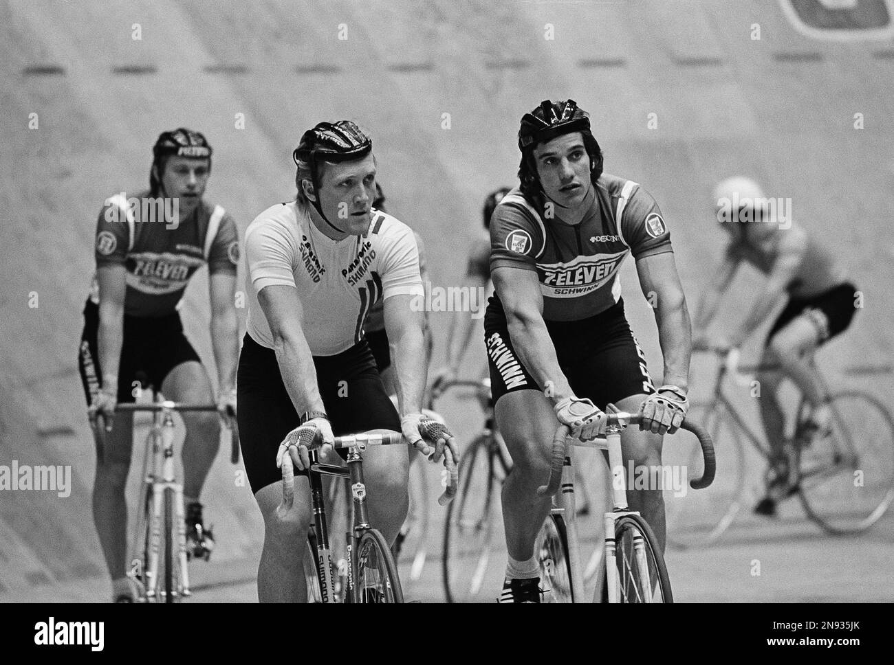 Professional bicycle racers Bruce Donaghy, left, of Allentown, Pa., and ...