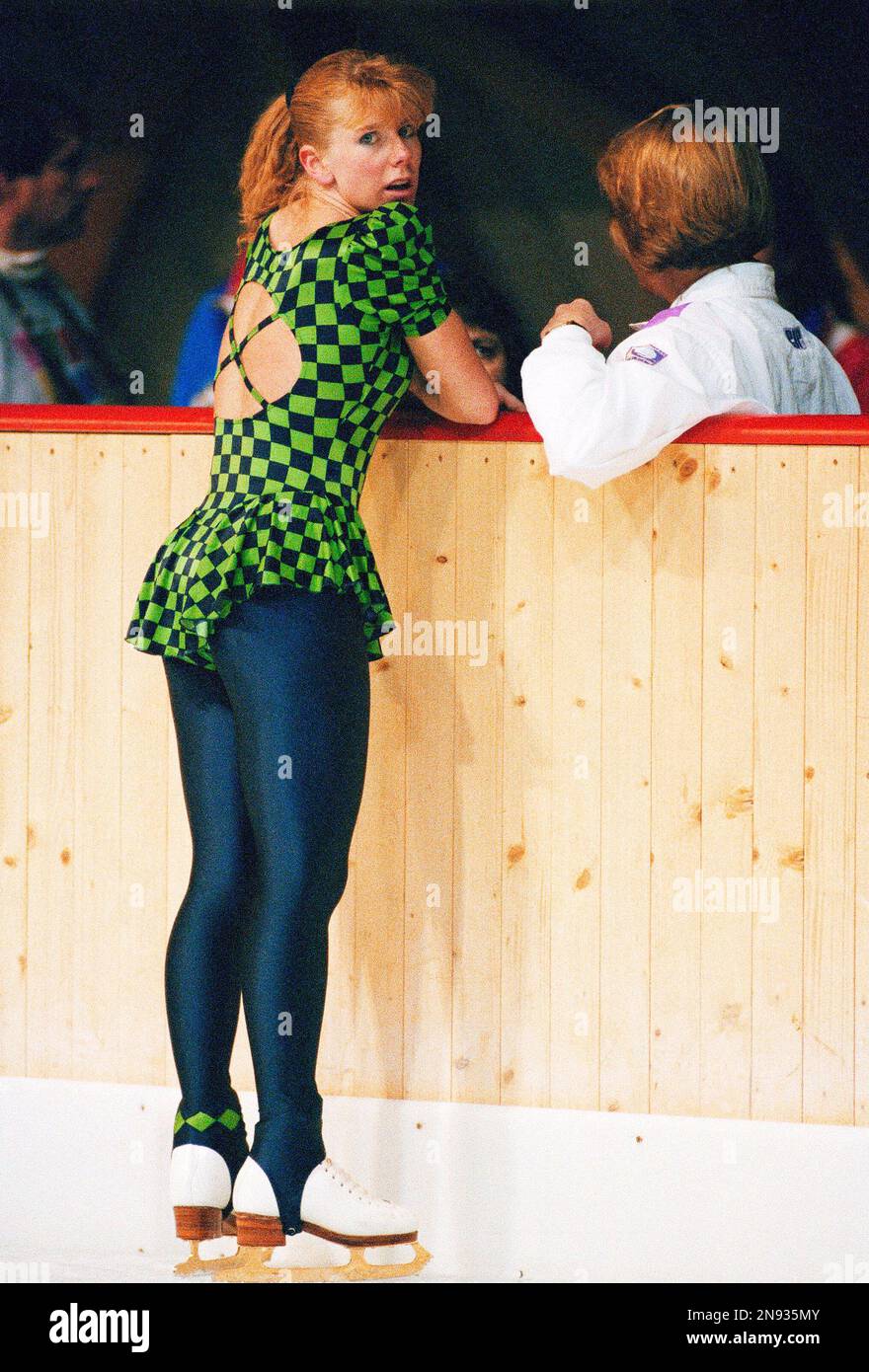U.S. Figure Skater Tonya Harding of Portland, takes a break during her ...