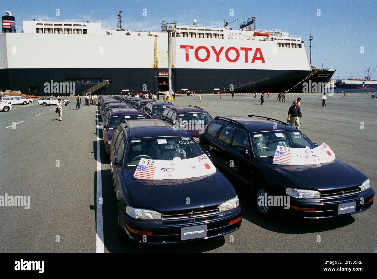 U.S.-built Toyota Scepter station wagons are seen landed at the Toyota ...