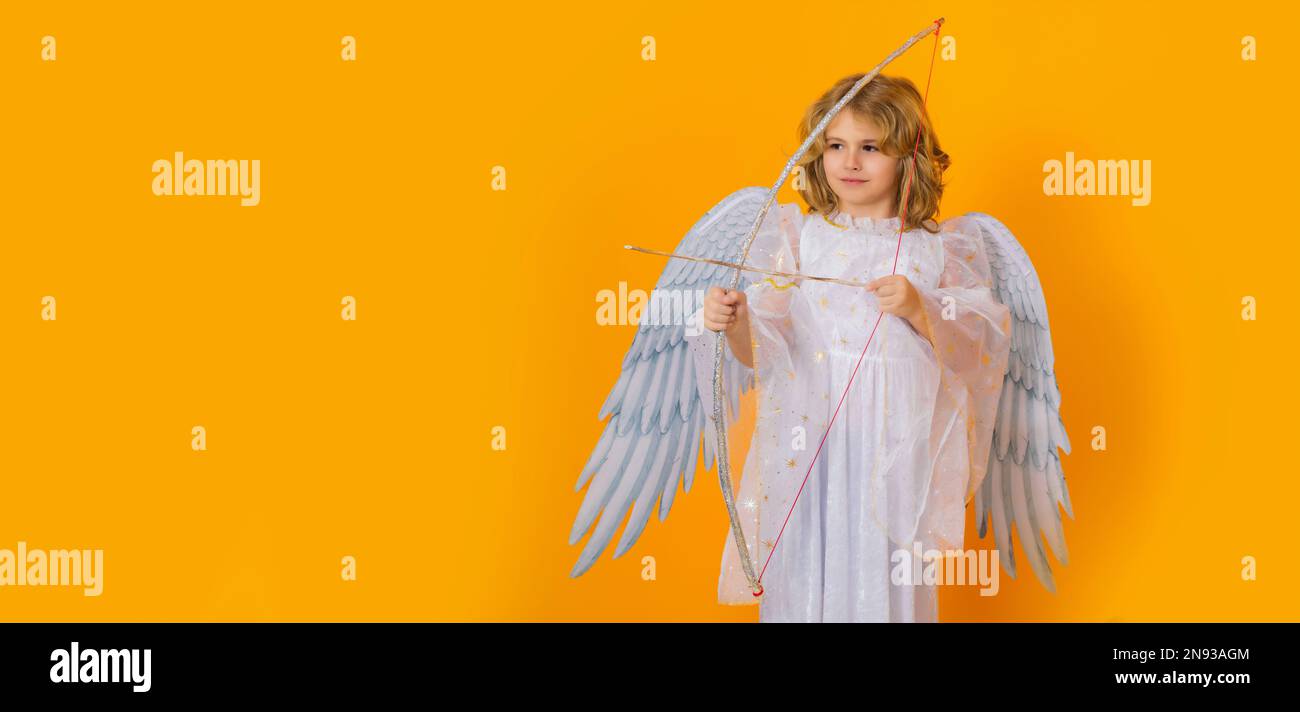 Cupids arrow hit right in heart, arrow of love. Kid cupid hold bow and ...