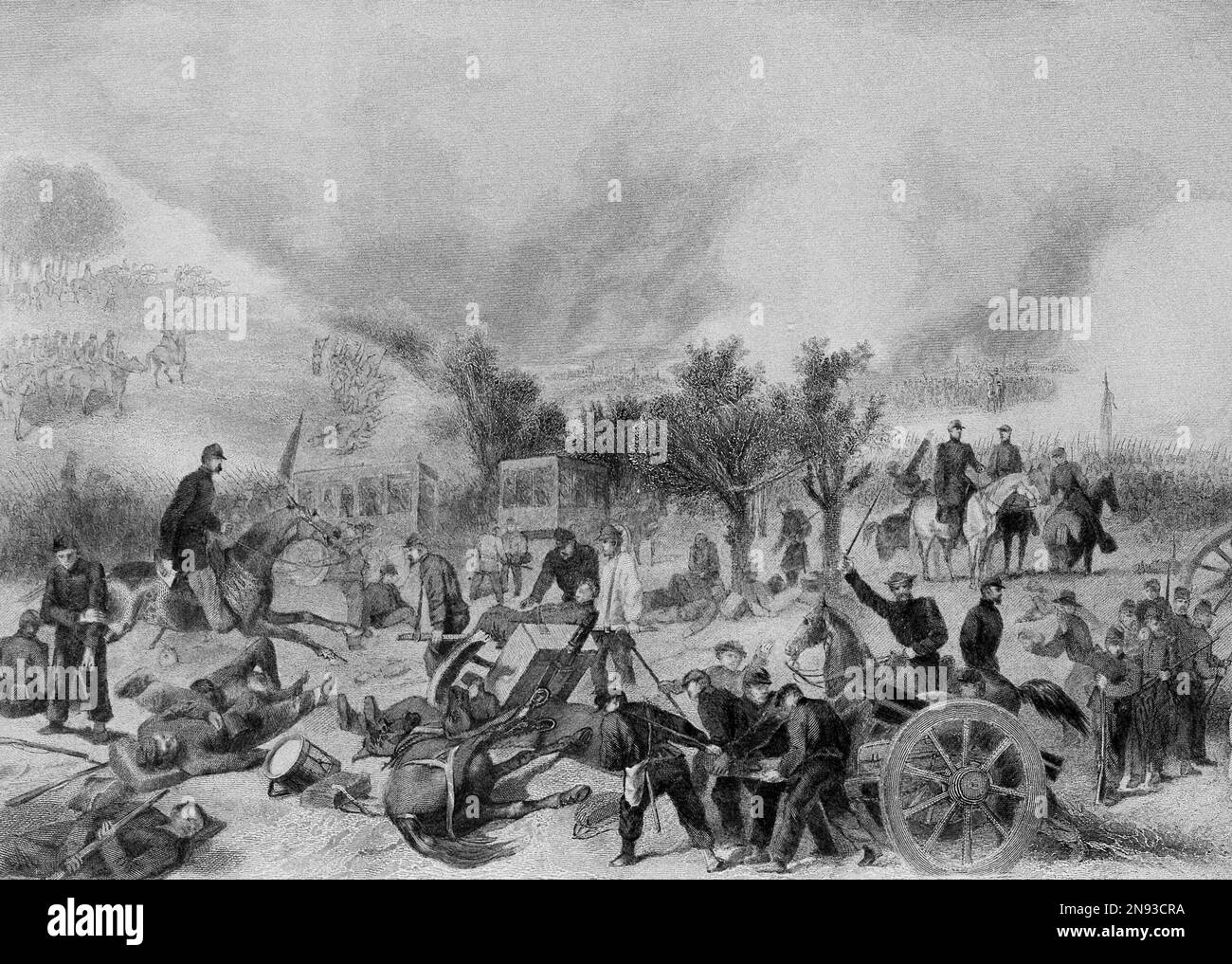 The battle of Gettysburg at its height July 3, 1863, showing activity ...