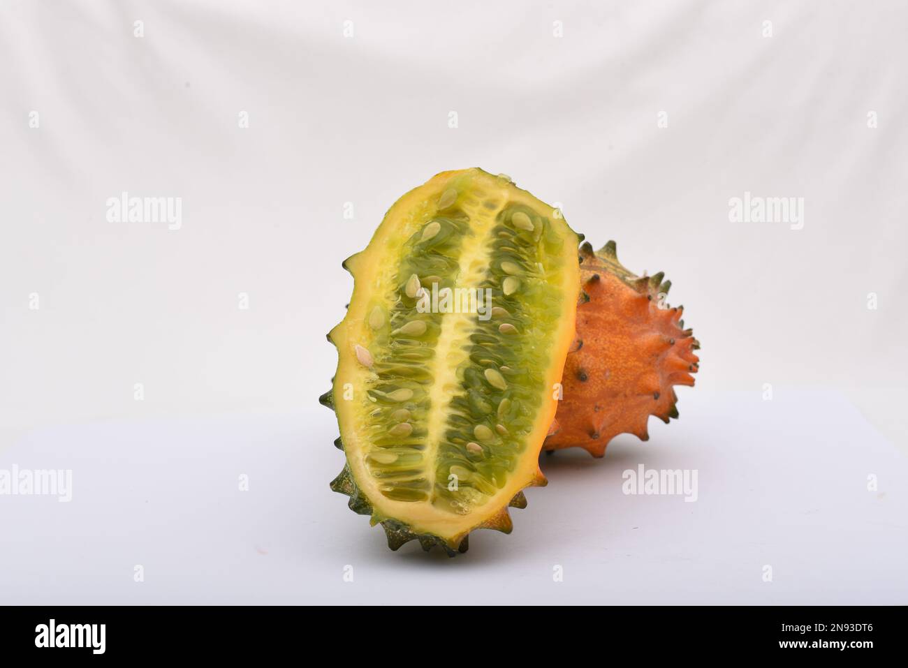 Fresh horn melon, "Kiwano or Karera" on an isolated white background ...