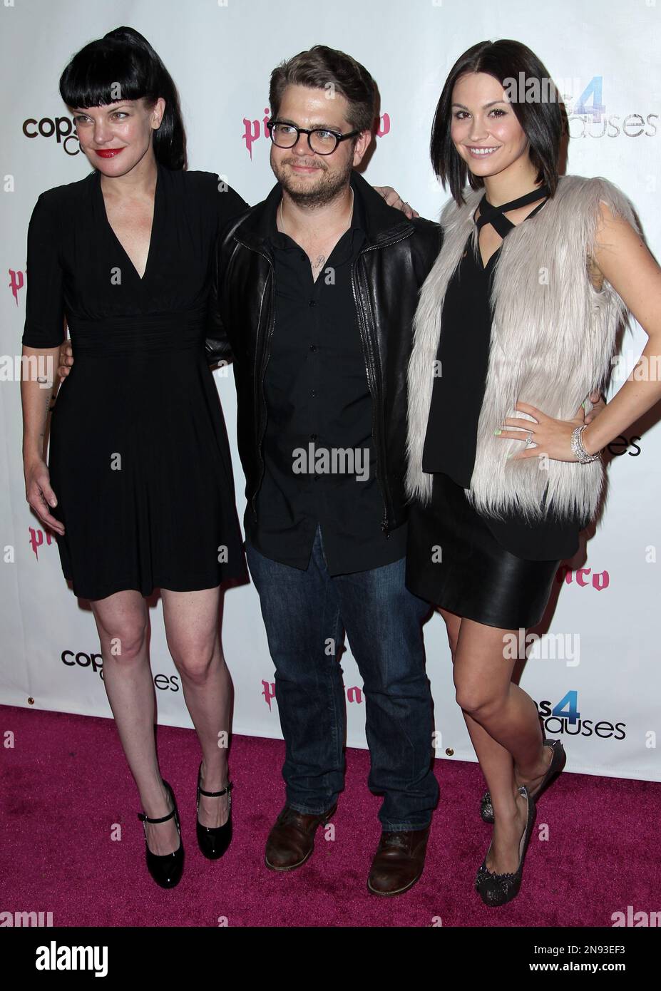 Pauley Perrette, left, Jack Osbourne, center, and Lisa Stelly pose ...
