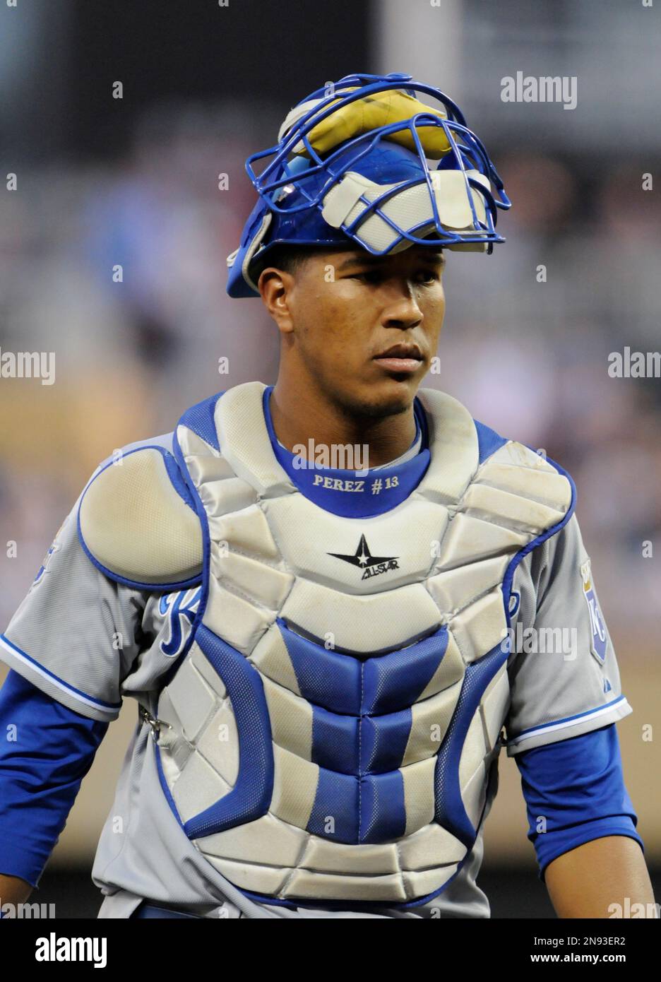 Kansas City Royals catcher Salvador Perez is shown in a baseball game ...