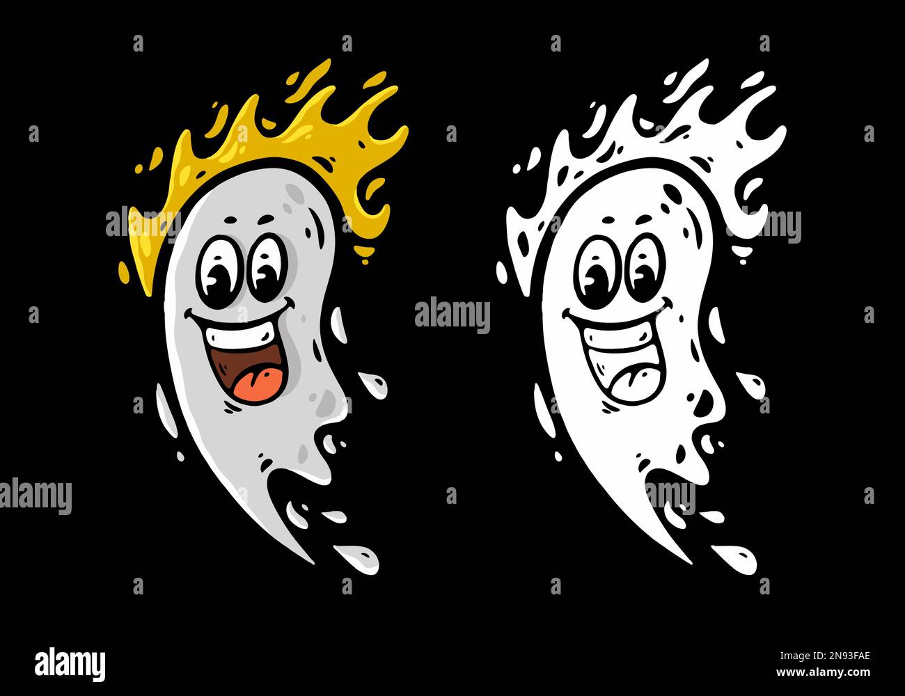 Funny ghost digital hand drawing design with fire flames Stock Vector ...