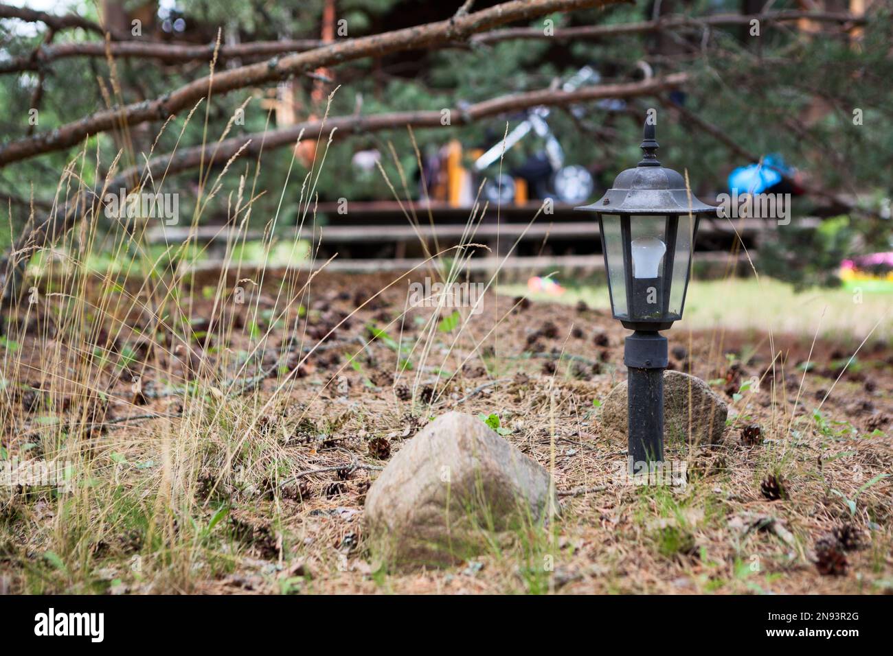 Pole with electric lantern as landscape design, lighting of the pathway ...