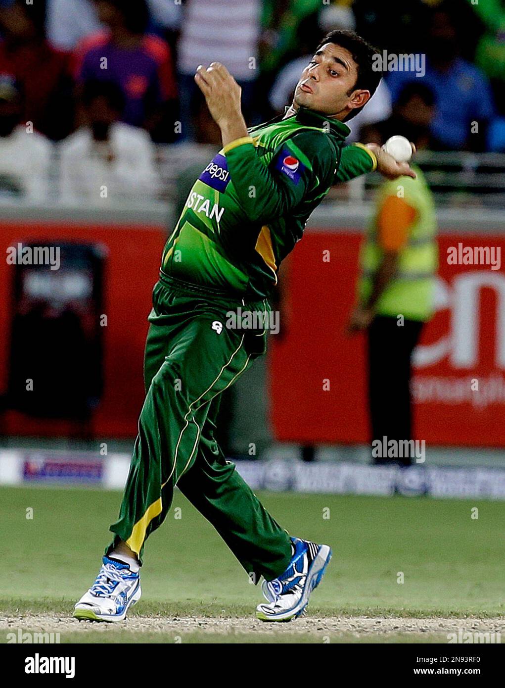 Pakistan's bowler Saeed Ajmal bowls a delivery during the third cricket ...
