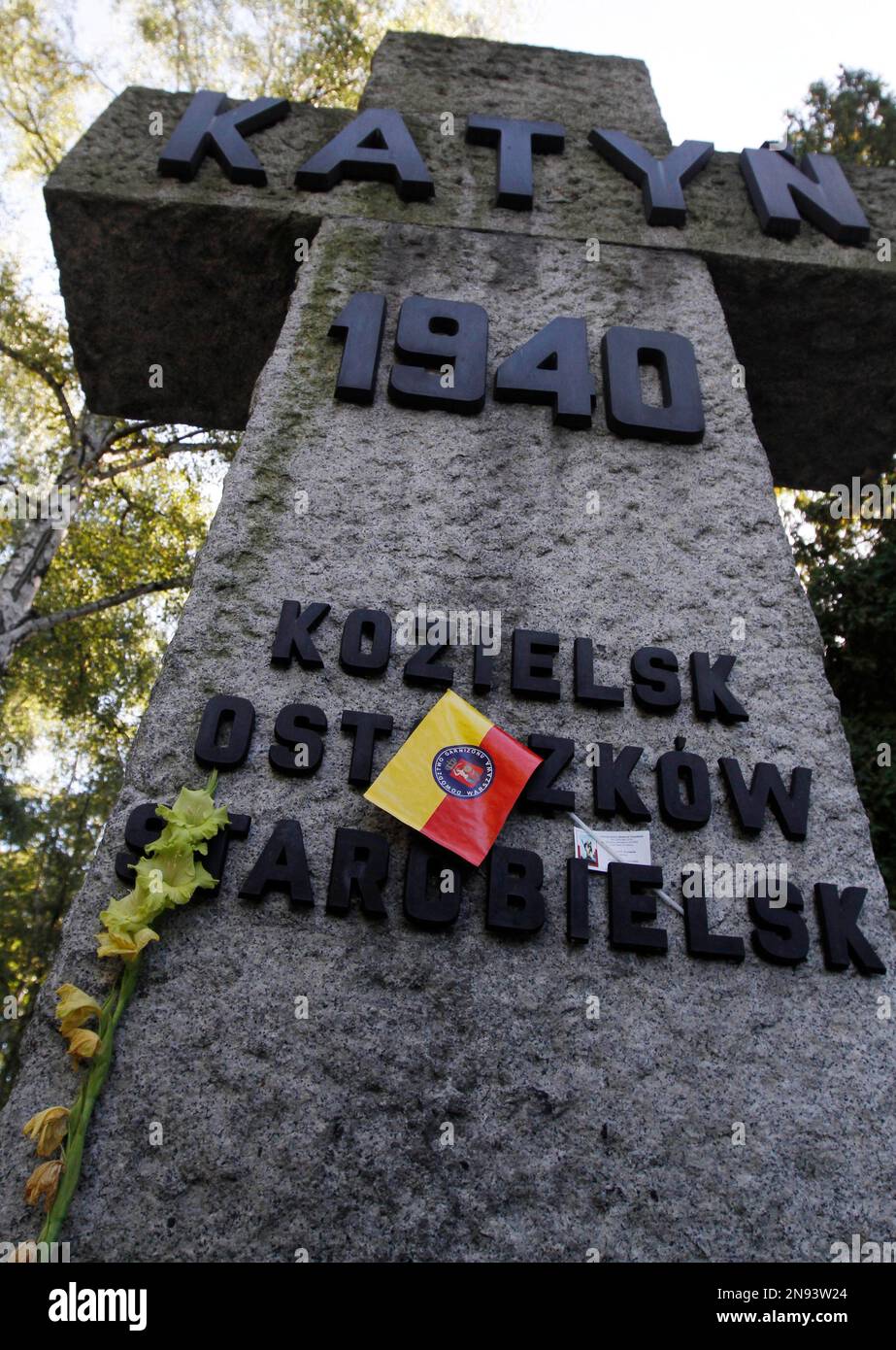 A memorial to the victims of Katyn, the Soviet massacre of 22,000 ...