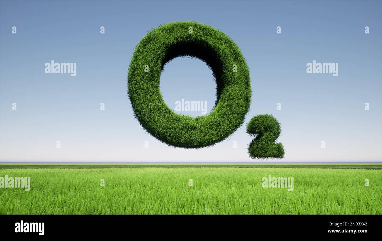 Green grass field oxygen sign eco 3d render Stock Photo - Alamy