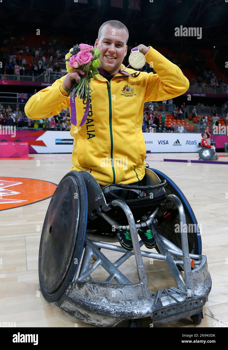 Ryley Batt of Australia shows off his gold for winning the wheelchair ...