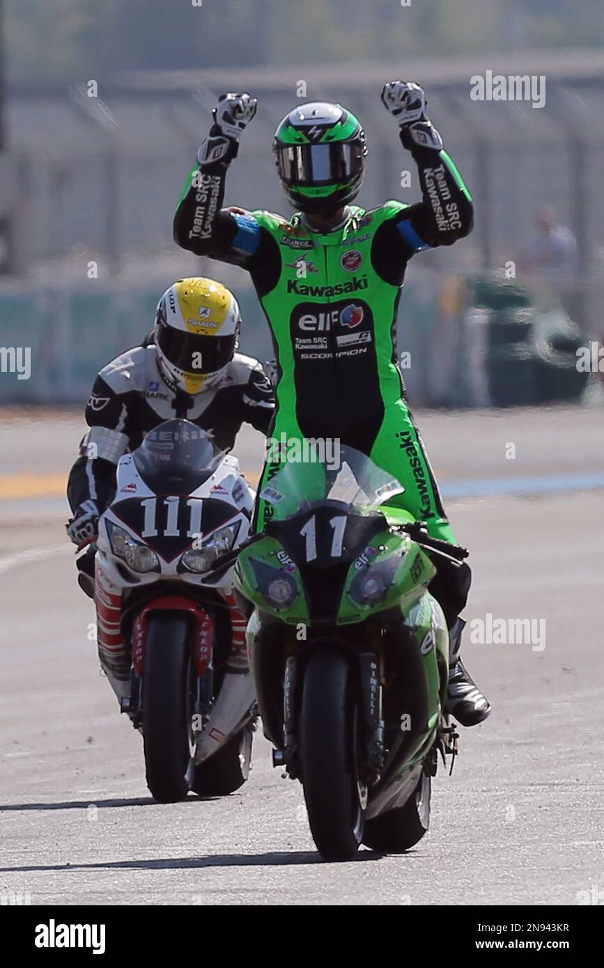The SRC Kawasaki No11 driven by french racer Julien Da Costa celebrates ...