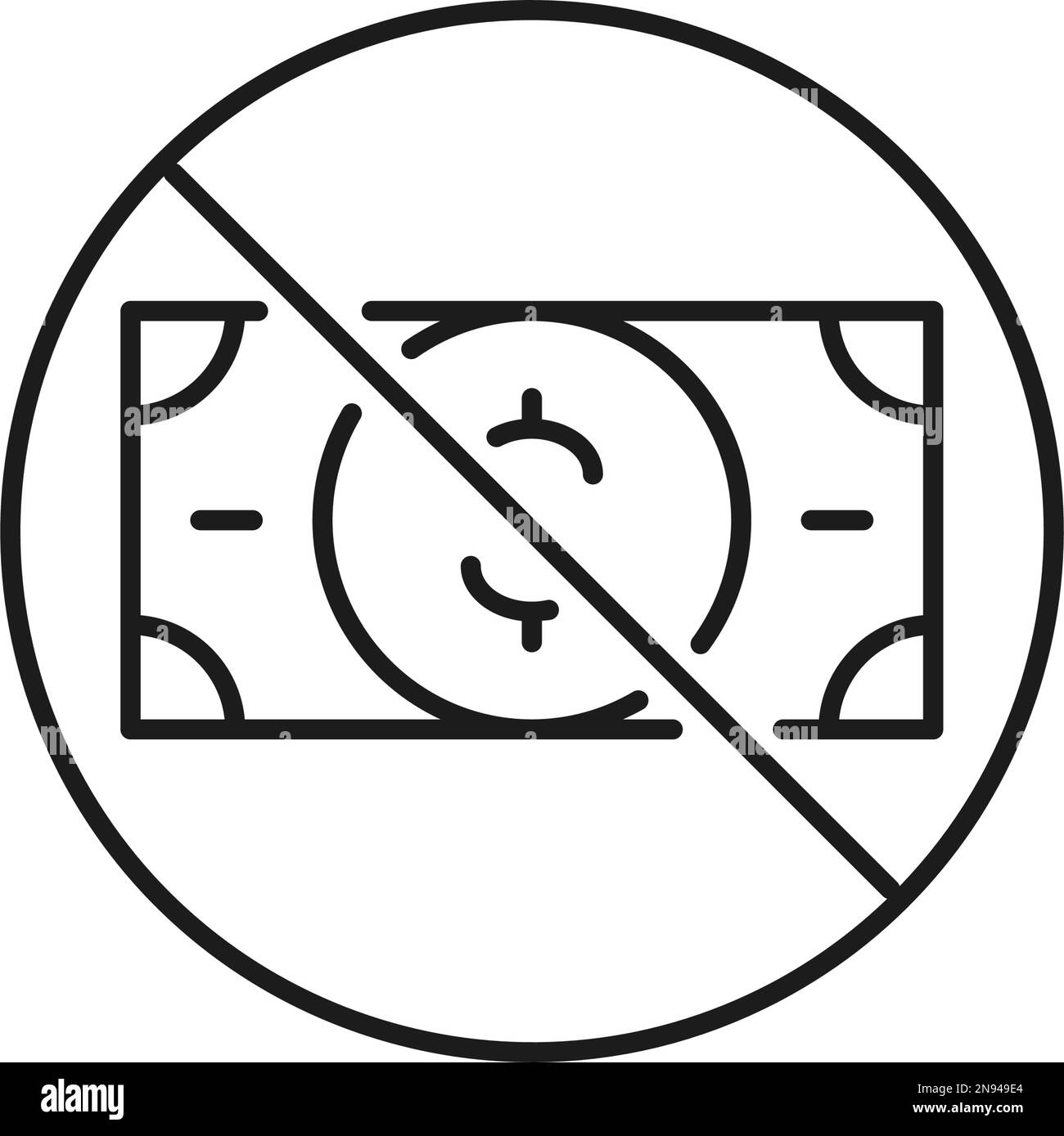 Money banknotes with prohibition sign, no money, credit rejection ...