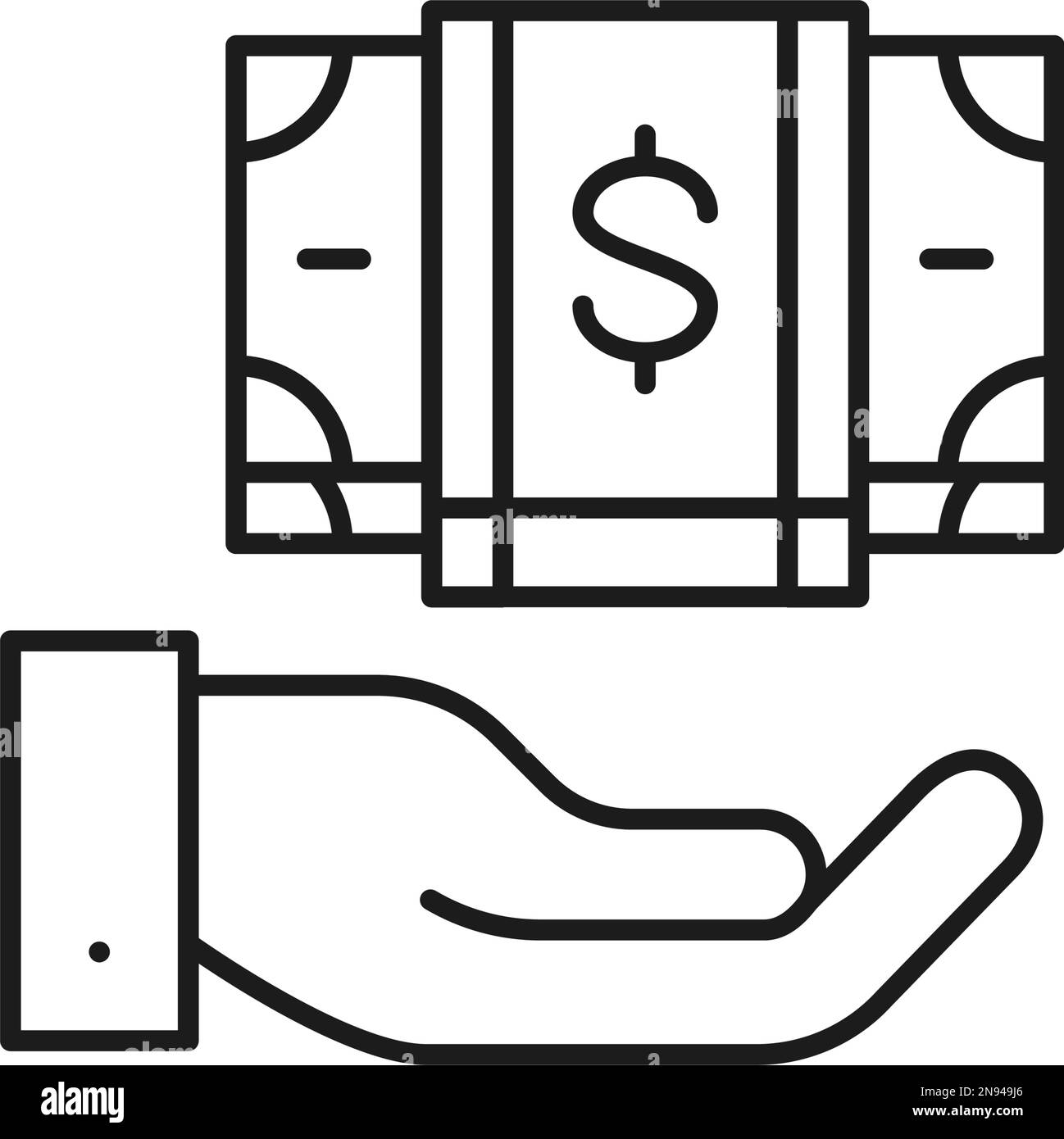 Hand holding pile of money banknotes lineal icon. Cash payment, paper ...