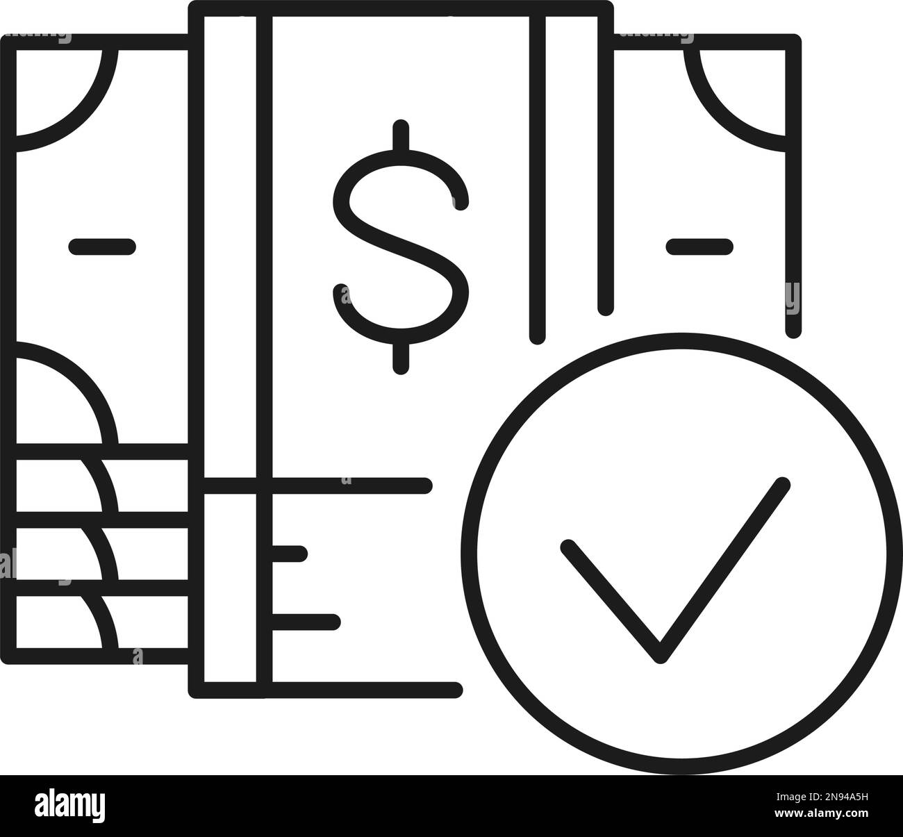 Money banknotes with check mark, credit approved lineal icon. Cash ...