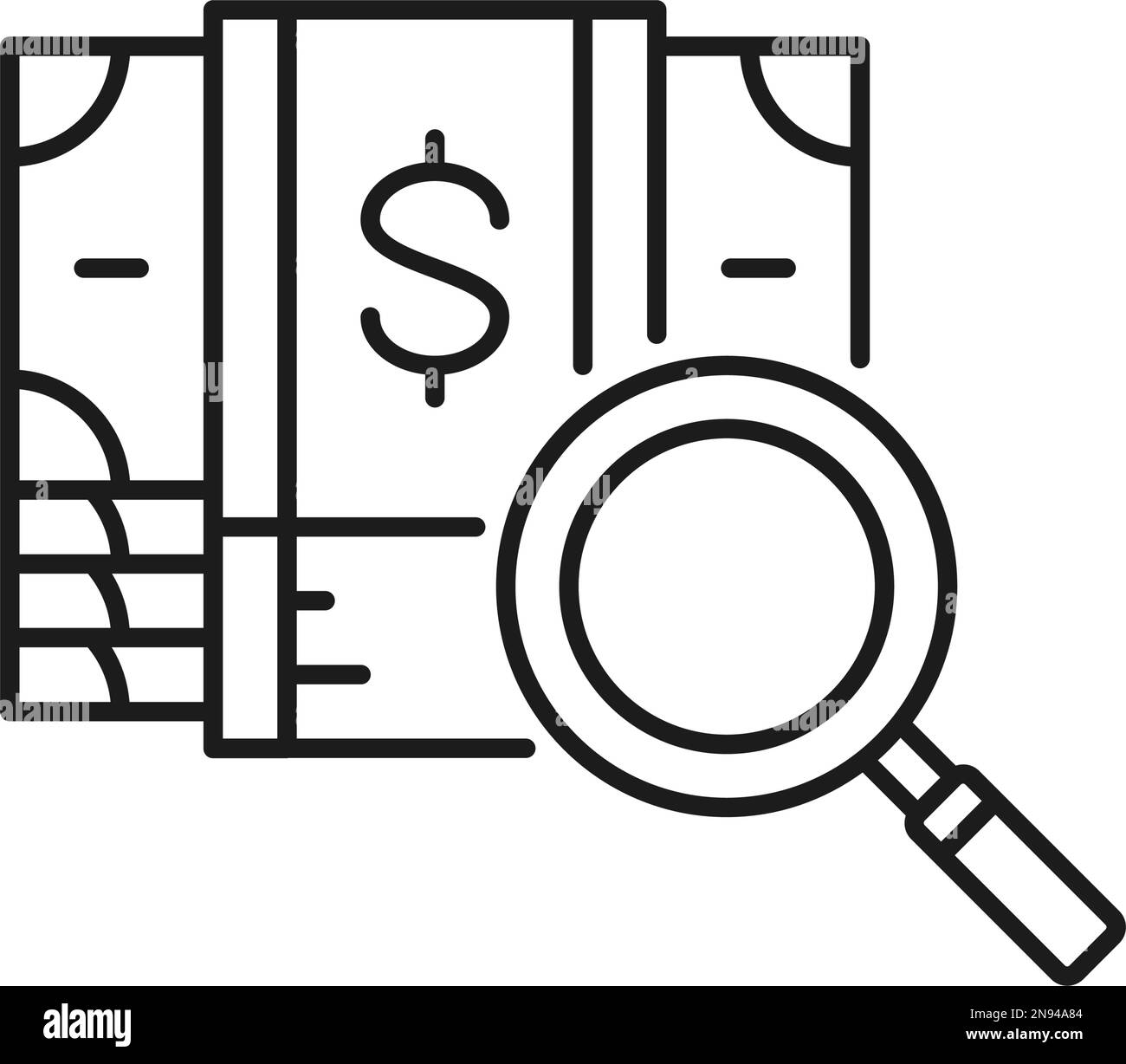 Magnifying glass with money banknotes, money search, dollar banknotes ...