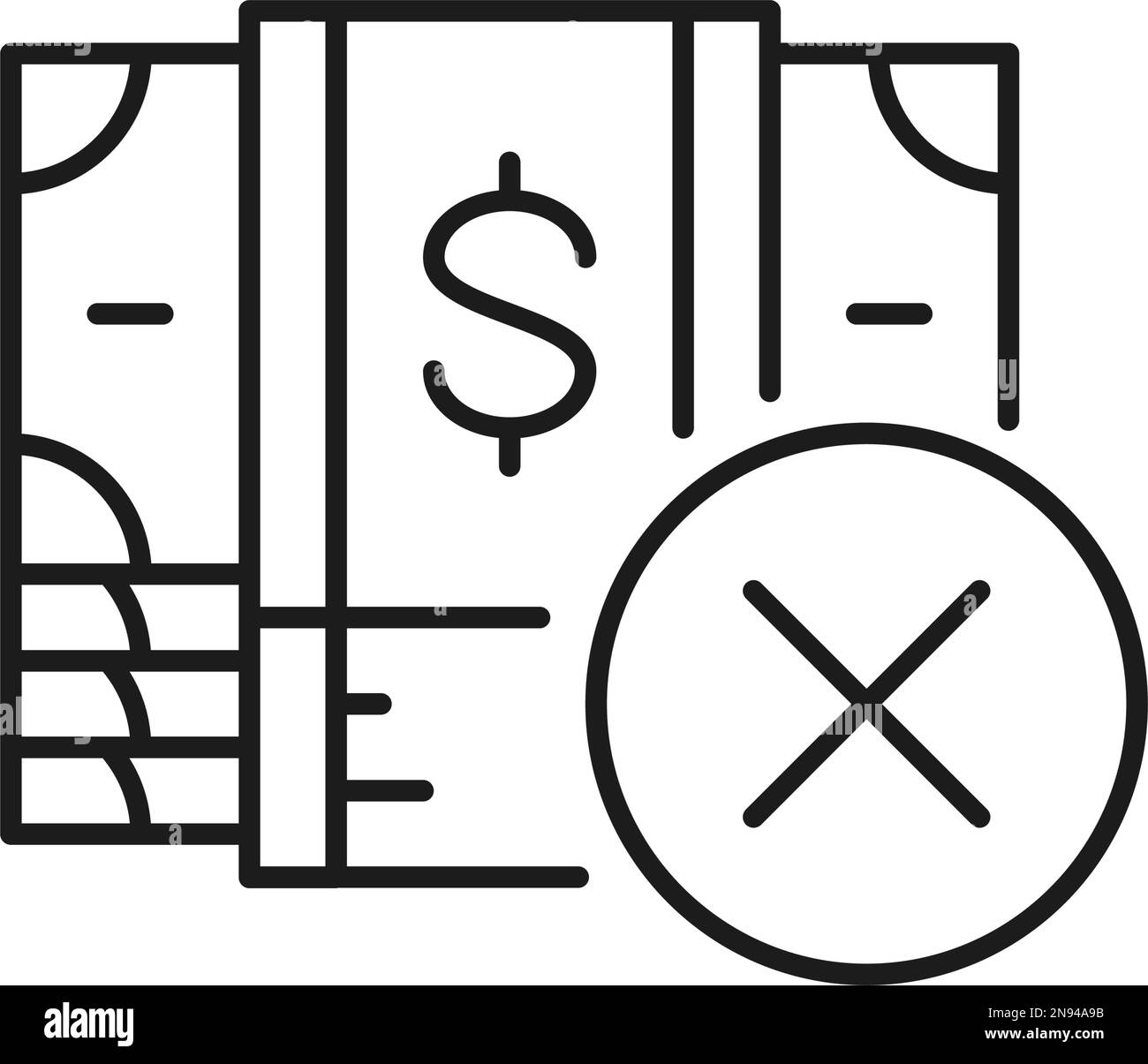 Money banknotes with cross mark, credit rejected, incorrect lineal icon ...