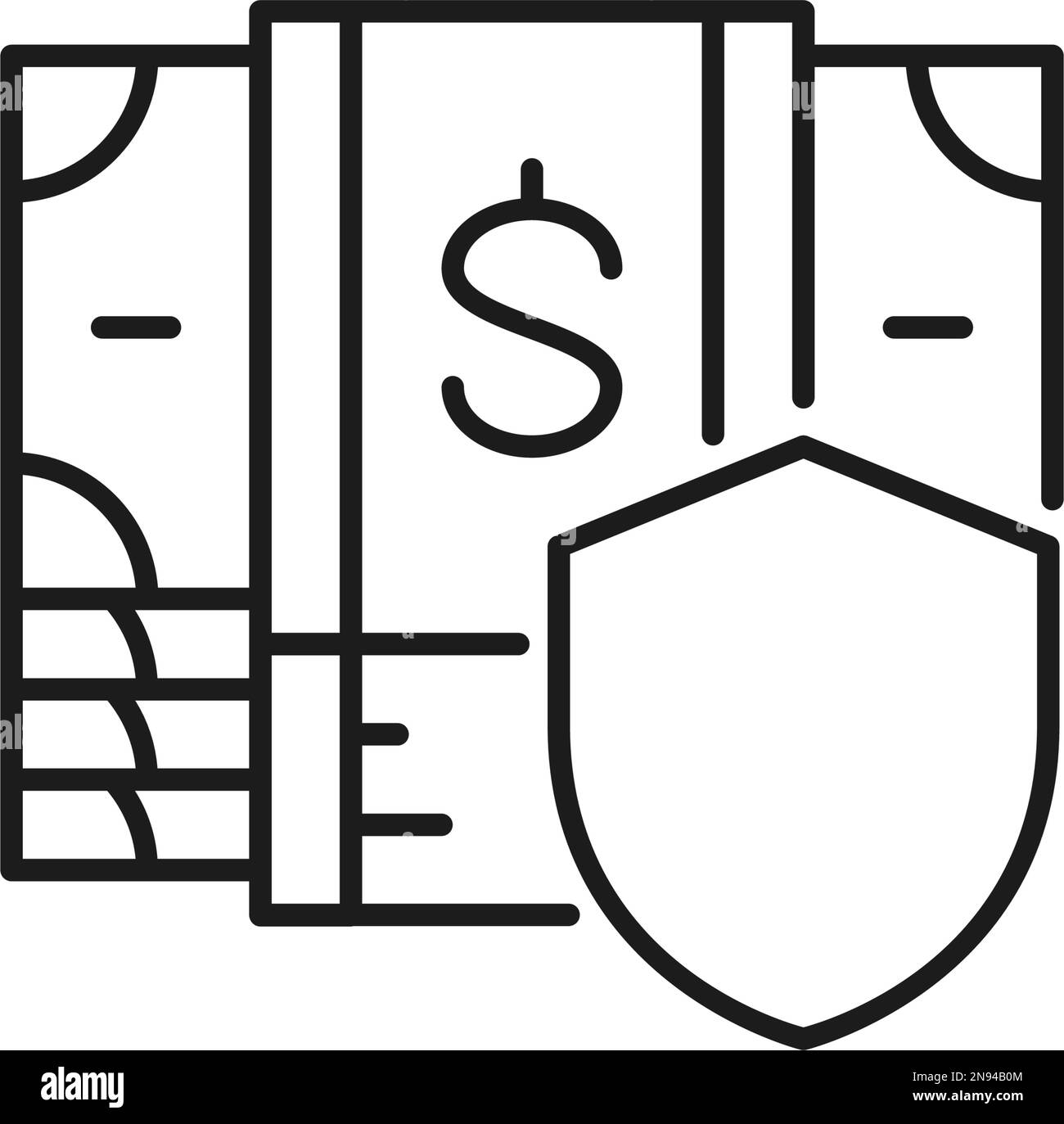 Shield with pile of money banknotes, money safety, insurance ...