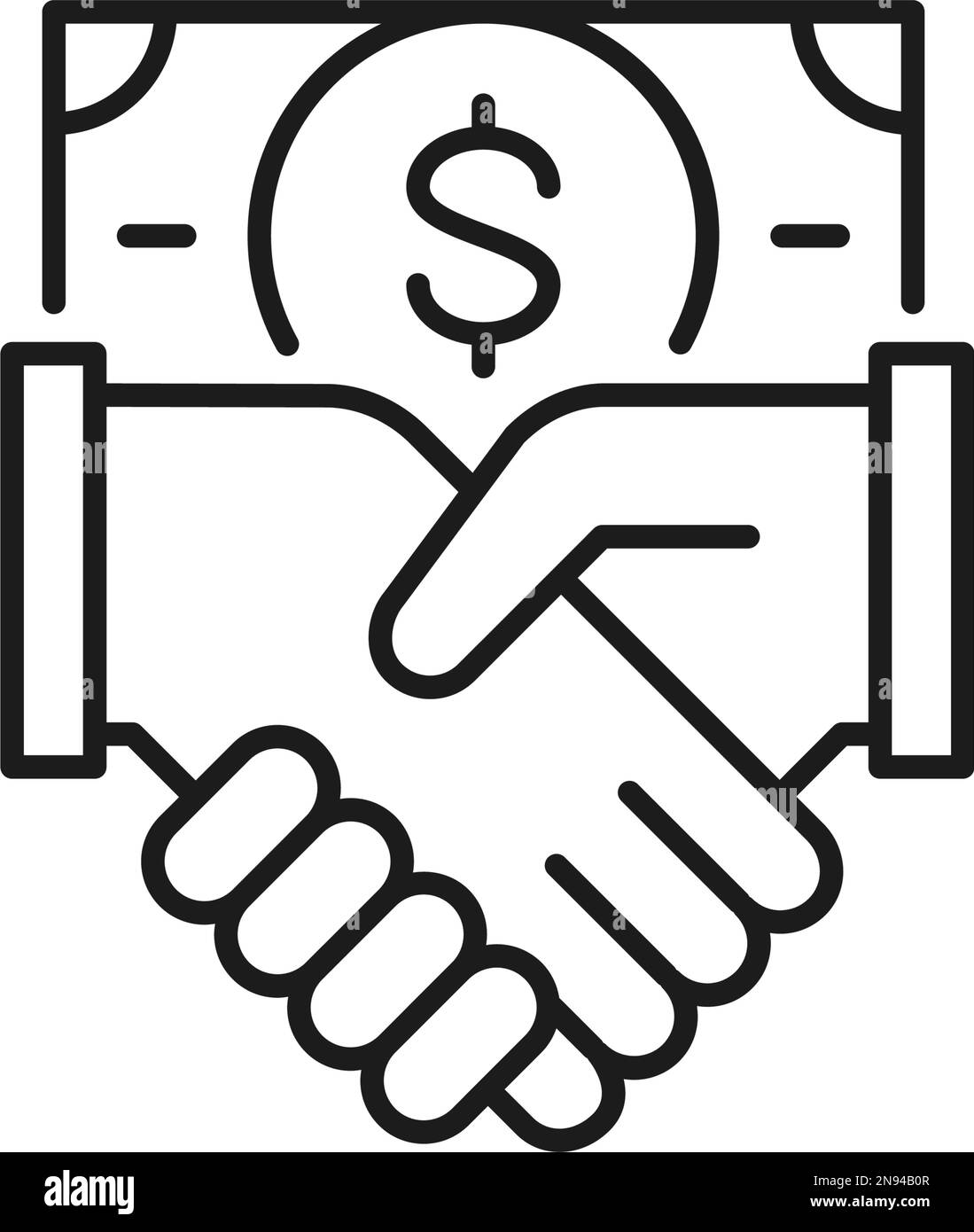 Dollar banknote with handshake, partnership lineal icon. Cash payment ...