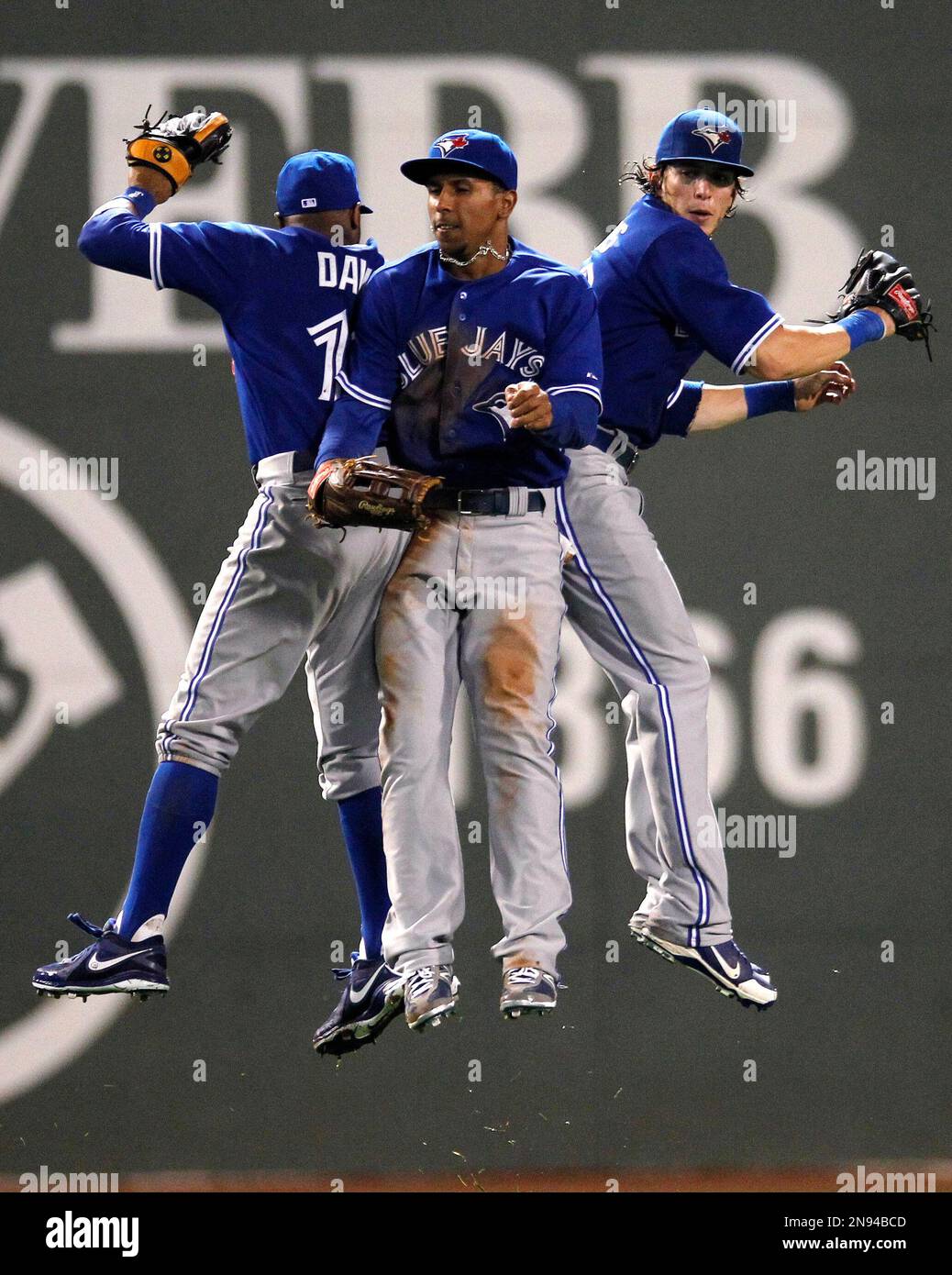 Toronto Blue Jays outfielders, from left, Rajai Davis, Anthony Gose and ...