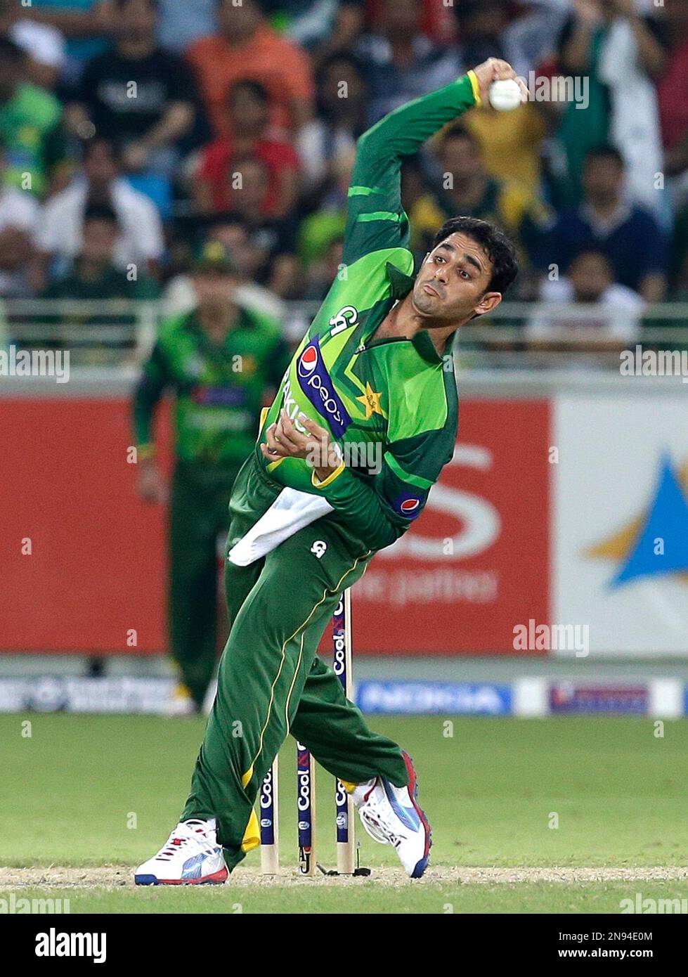 Pakistan's bowler Saeed Ajmal bowls a delivery during the second T20 ...