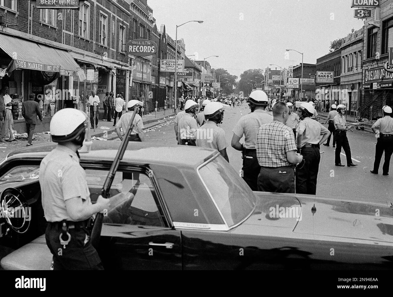 Police blockade a street on Detroit's Near West Side, about three miles ...