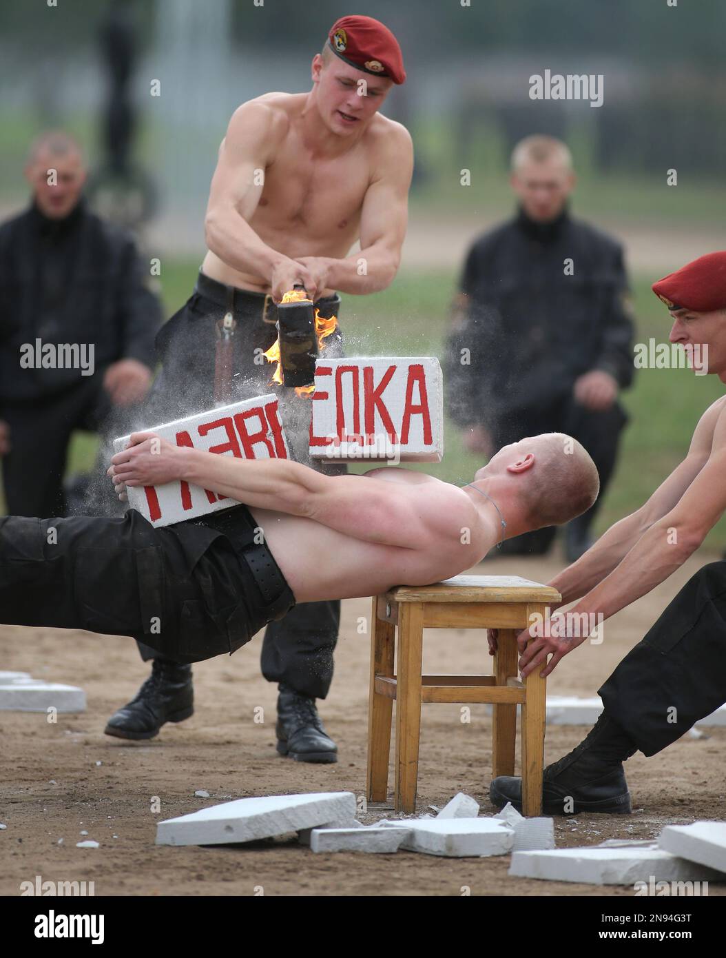 Belarusian Interior Ministry special forces soldiers perform during a ...