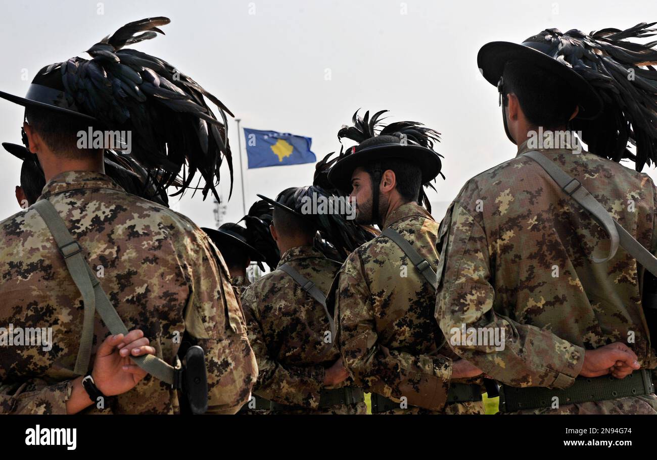 Italian NATO-led peacekeepers march during a KFOR change of command ...