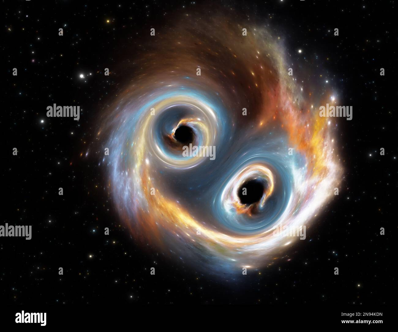 Merging of black holes in deep space. 3d illustration Stock Photo - Alamy