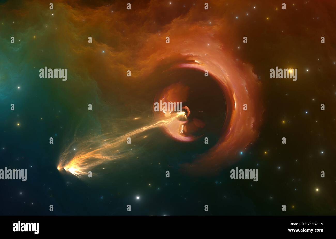 Black hole - event horizon and a powerful jet of plasma. 3d ...