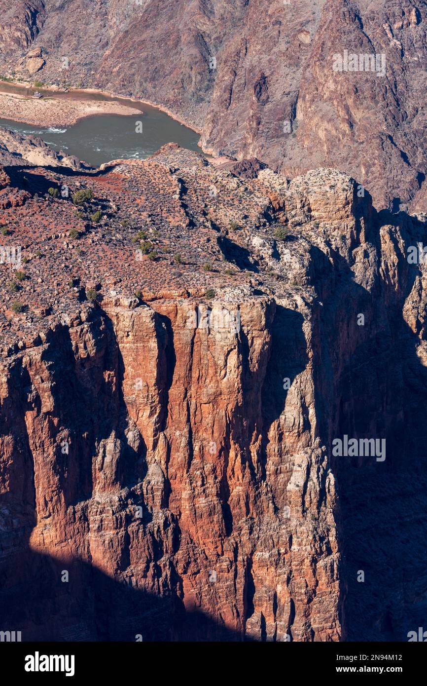 A vertical aerial shot of the landmarks of Grand Canyon, Arizona, USA ...