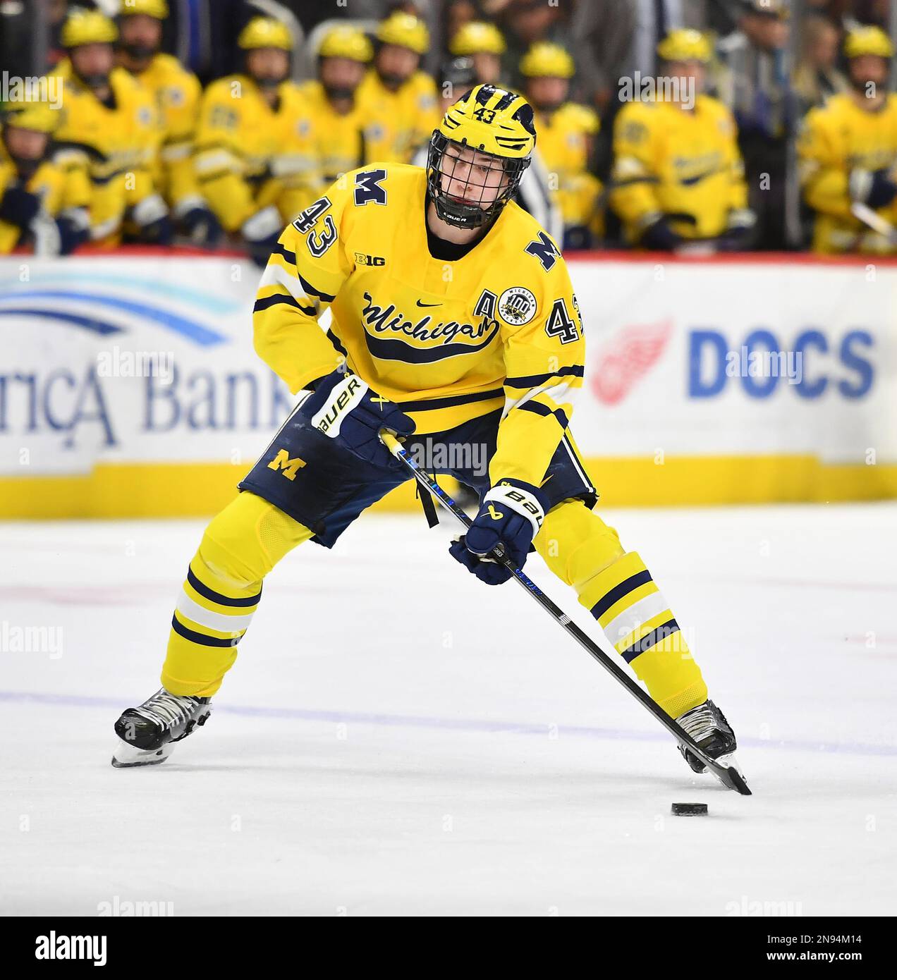 Detroit, Michigan, USA. 11th Feb, 2023. Michigan Defenseman LUKE HUGHES ...