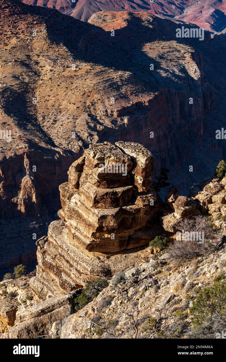 A vertical aerial shot of the landmarks of the Grand Canyon, Arizona ...