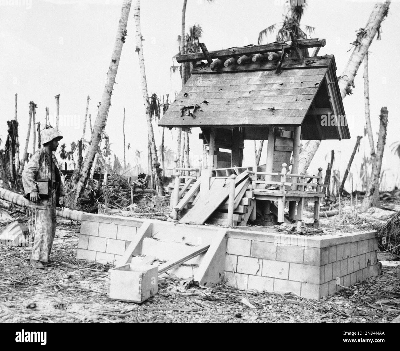 Wrecked Shinto Temple on Tarawa Island, the remains of which are ...