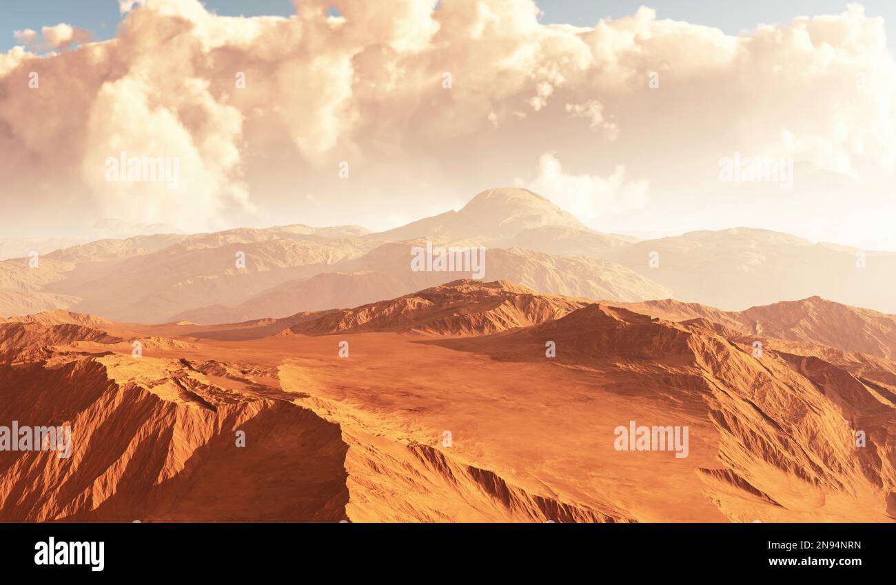 Massive dust storm sweeping across surface of Mars. 3D illustration ... Massive dust storm sweeping across surface of Mars. 3D illustration ...
