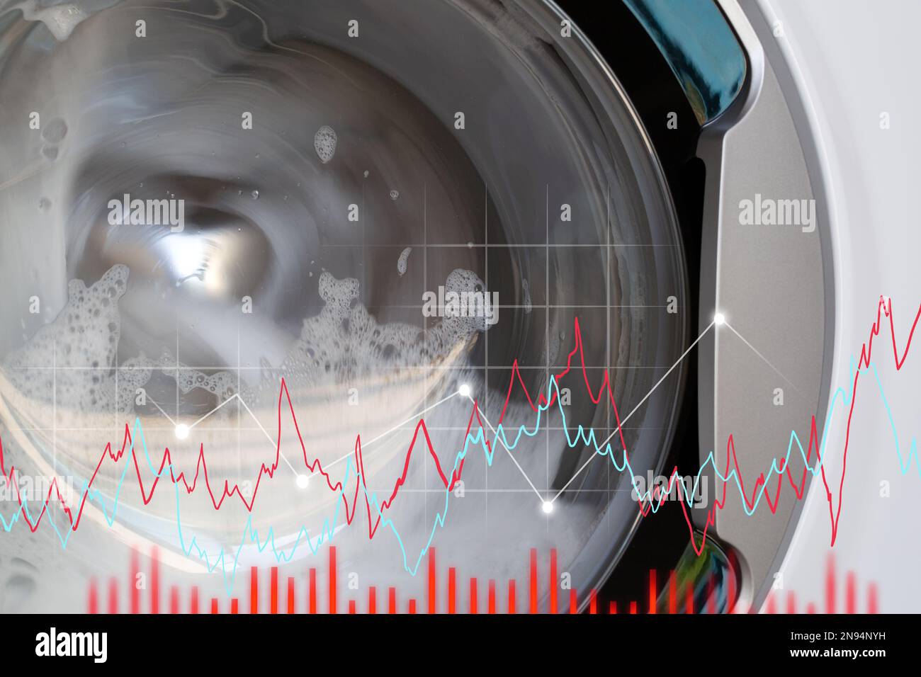 Industrial washing machine are spinning. Chart of the laundry machine ...