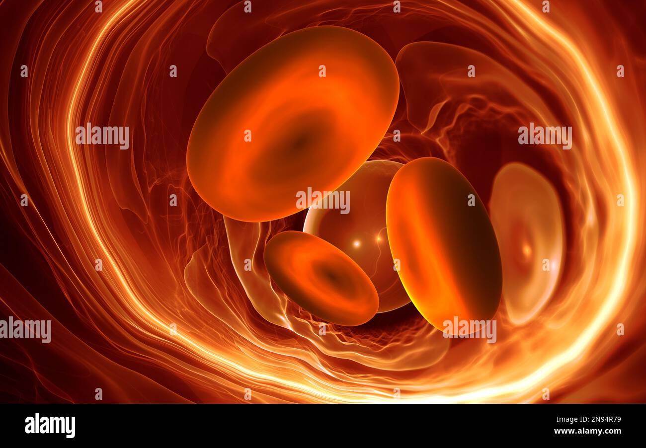 Red blood cells in the bloodstream (erythrocytes), high detail ...