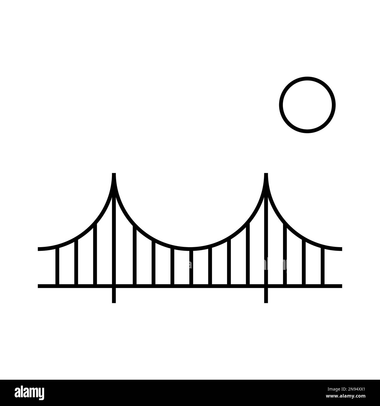 Silhouette bridge icon, urban architecture design, travel line ...