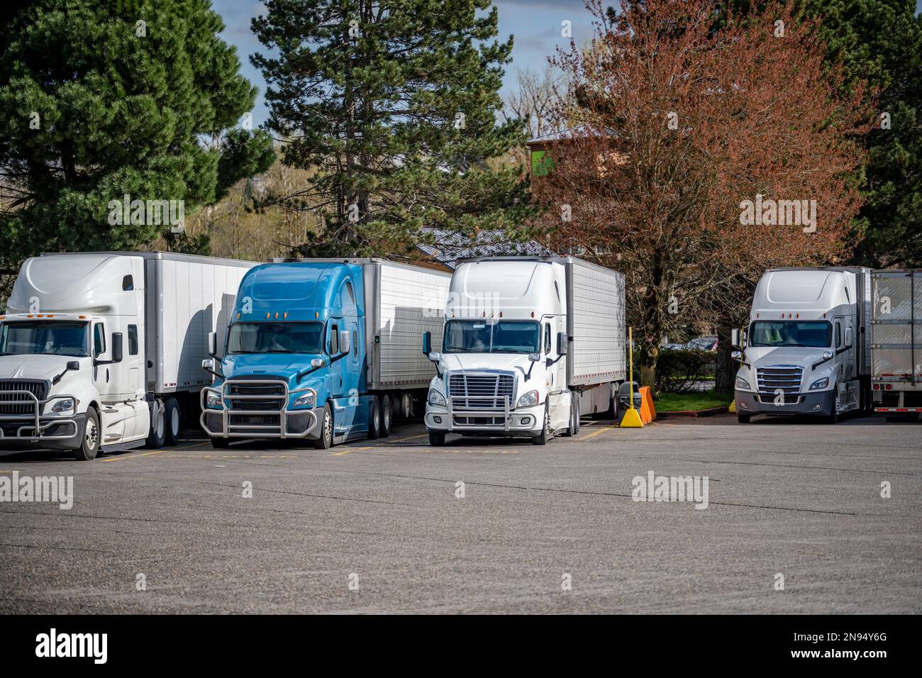 General logistic transportation big rigs semi trucks with semi trailers ...