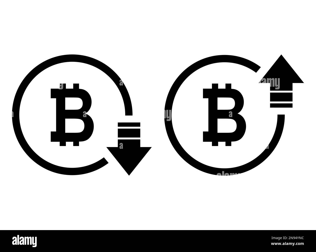 Set of cost symbol bitcoin increase and decrease icon. Money vector symbol isolated on ...