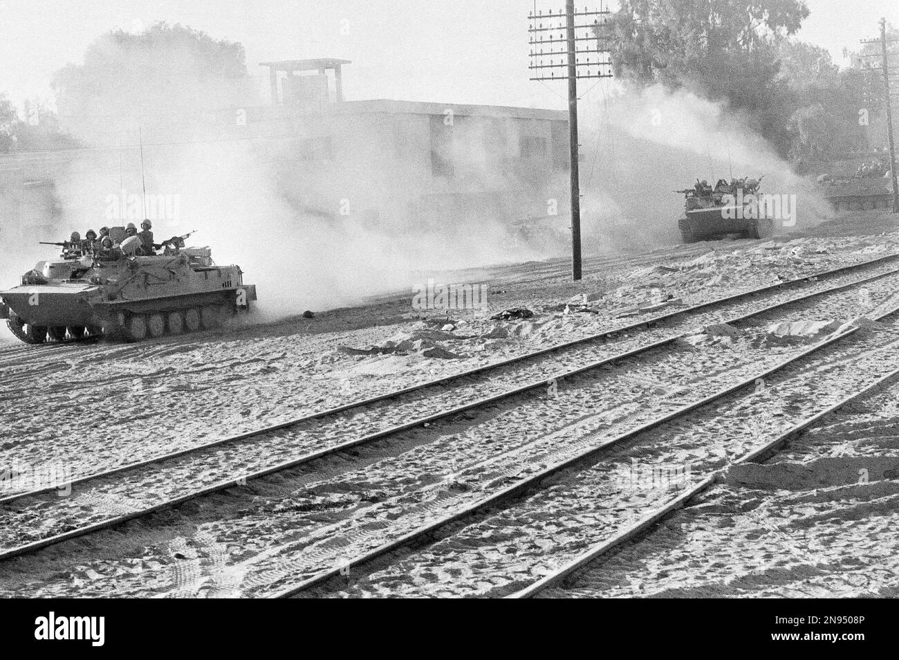 Israeli Troop carrier advances along Suez, Cairo railroad line about 15 ...